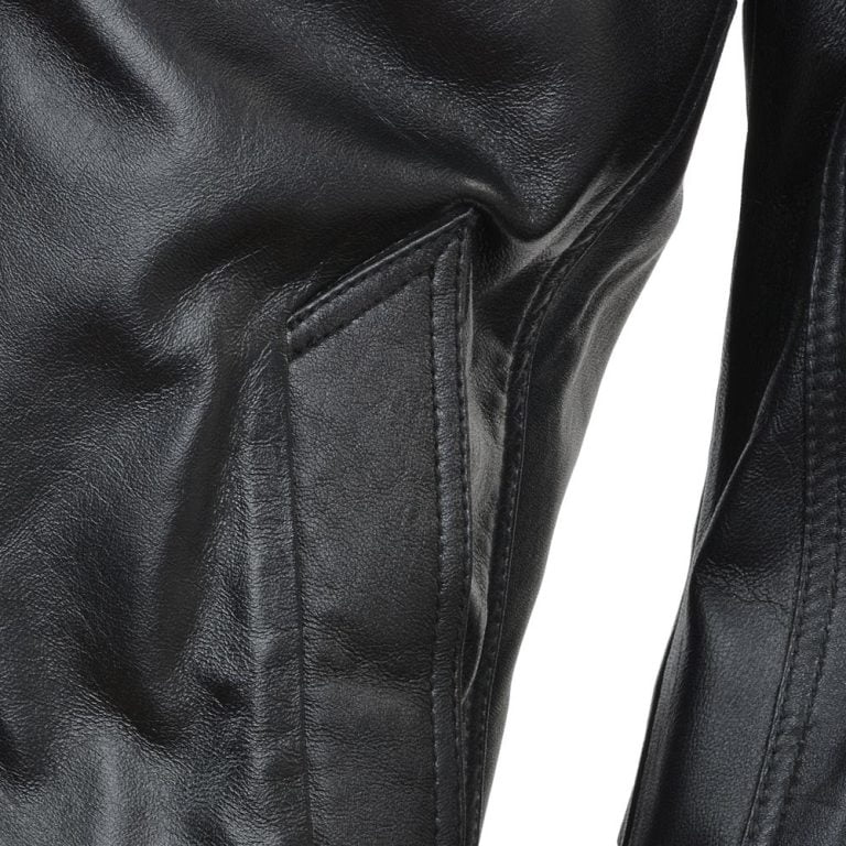 Men's Black Straight Single Snap Button Collar Leather Jacket ...